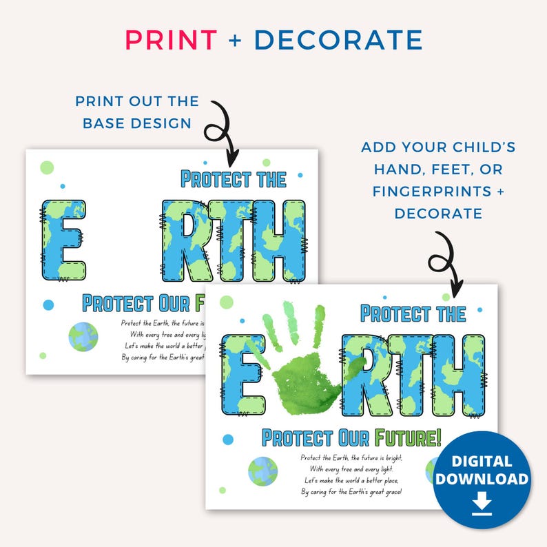 Earth Day Handprint Art Craft for Kids Toddlers, Printable Earth Day ...