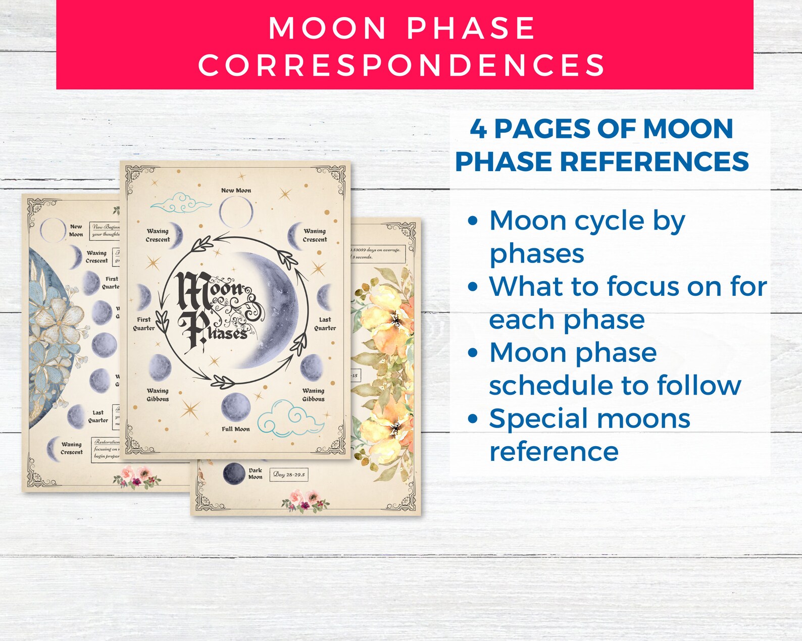 Moon Phases Printable Witch Magic Grimoire Pages Witchcraft - Etsy