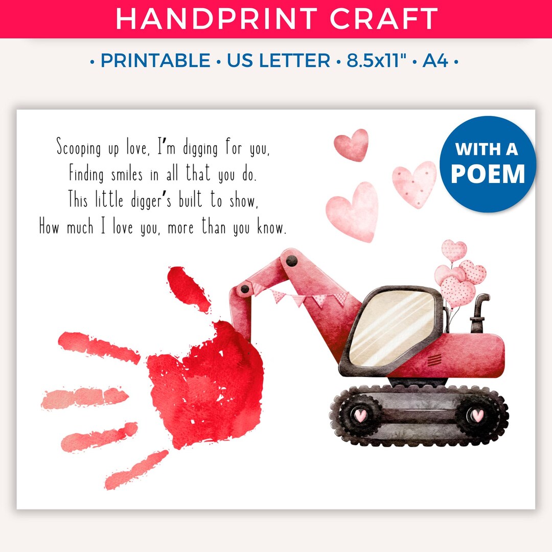Valentine Day Handprint Printable Craft, Valentines Day Craft Activity ...