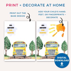 Back to School Handprint Printable Craft, Back to School Bus Handprint ...