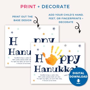 Happy Hanukkah Handprint Printable Craft, Jewish Handprint Art, Jewish ...
