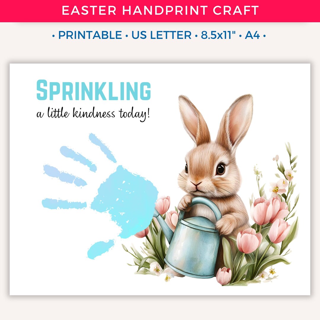 Easter Handprint Art Craft, Spring Bunny Handprint, DIY Printable ...