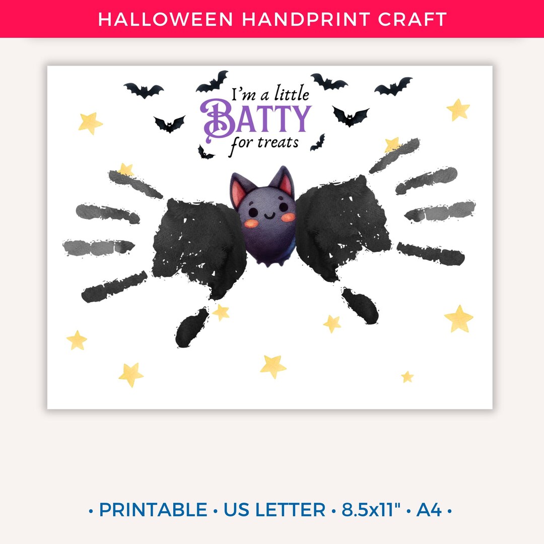 Halloween Handprint Art, Bat Halloween Handprint Craft Printable for ...