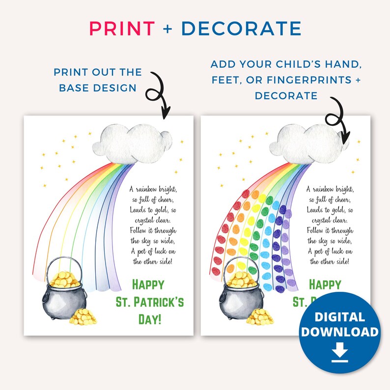 St Patricks Day Handprint Craft Rainbow, DIY Printable Art for Kids ...
