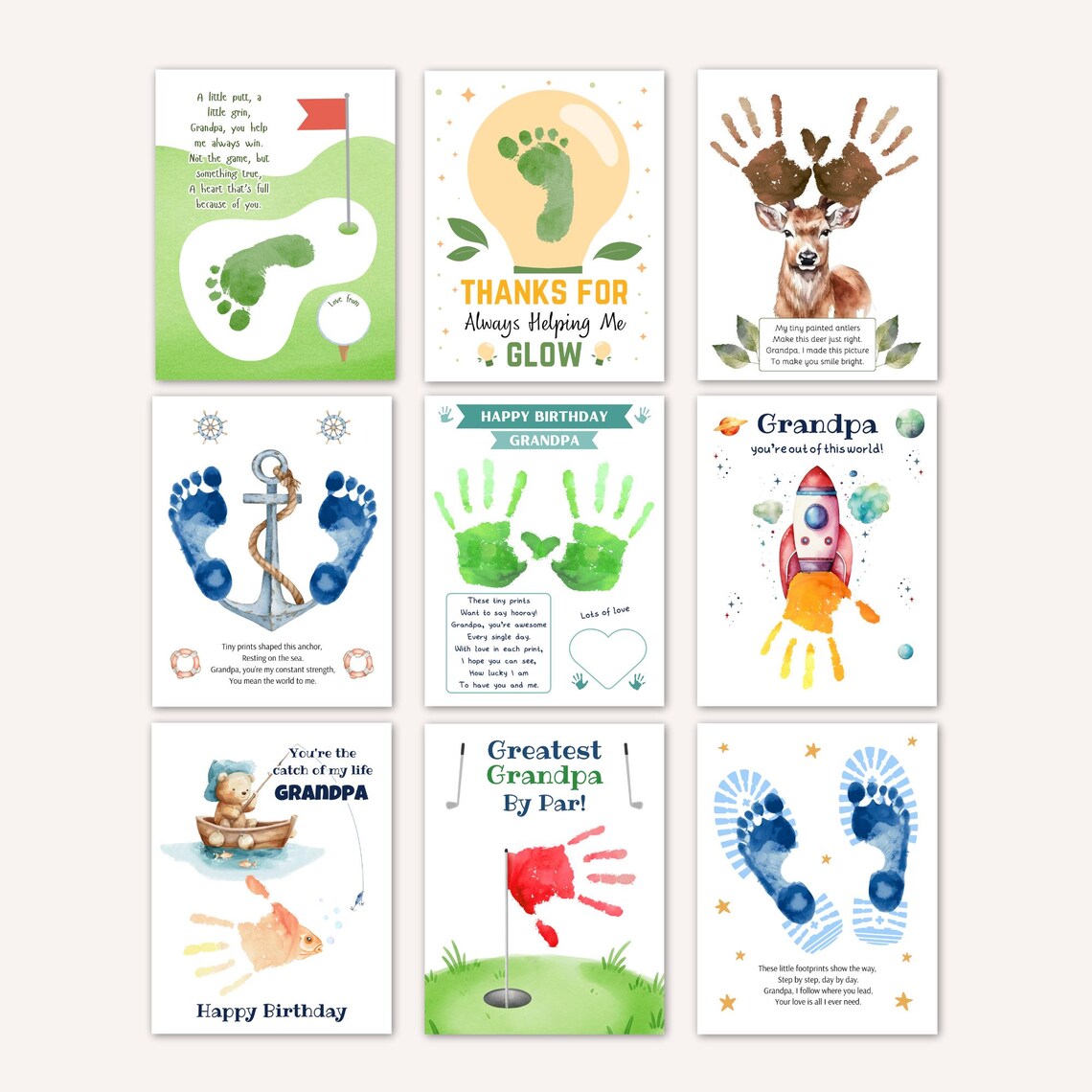 Grandpa Handprint Birthday Card Craft, Handprint Art DIY Birthday Gift ...