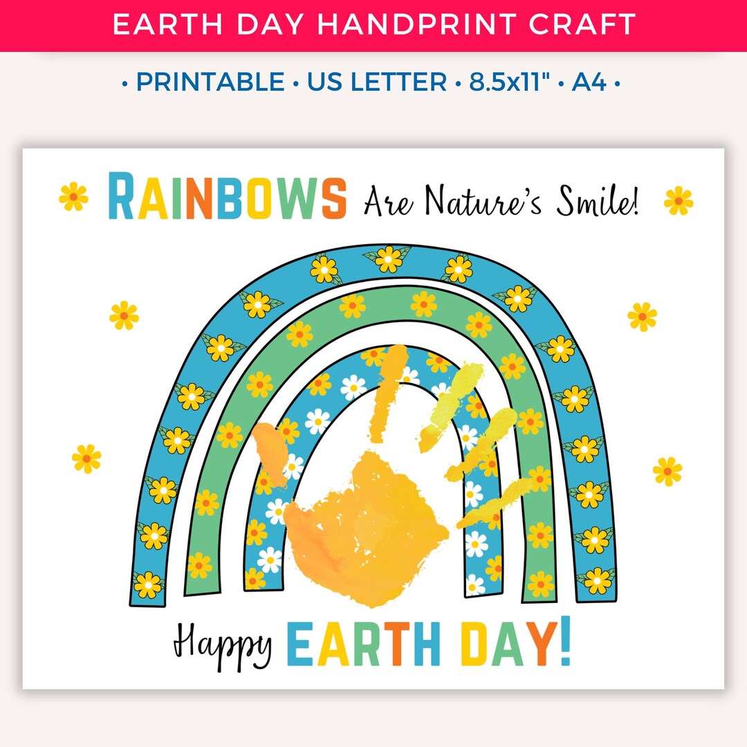 Rainbow Earth Day Handprint Art Craft, Printable Earth Day Craft ...