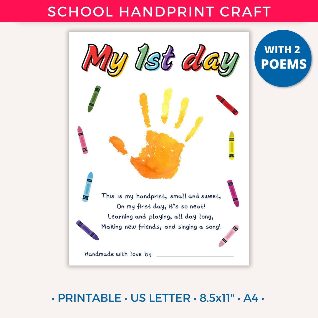 First Day of School Handprint Printable Craft, Back to School Handprint ...