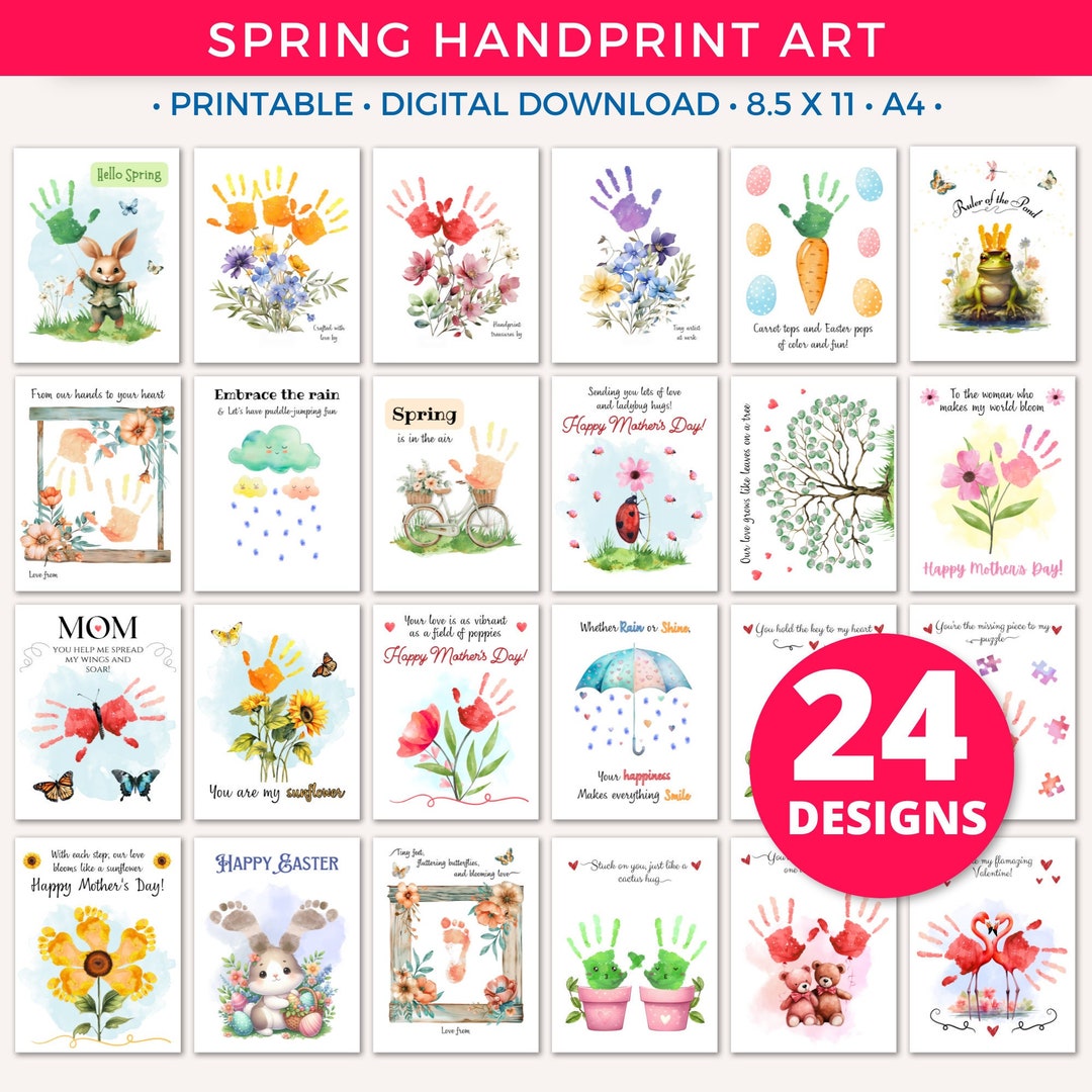 Spring Handprint Art Bundle, Flower Handprint Bouquet Printables ...