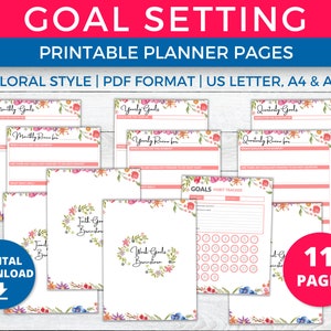 Goal Setting + Goal Review Planner + Worksheet Printable Pages ...