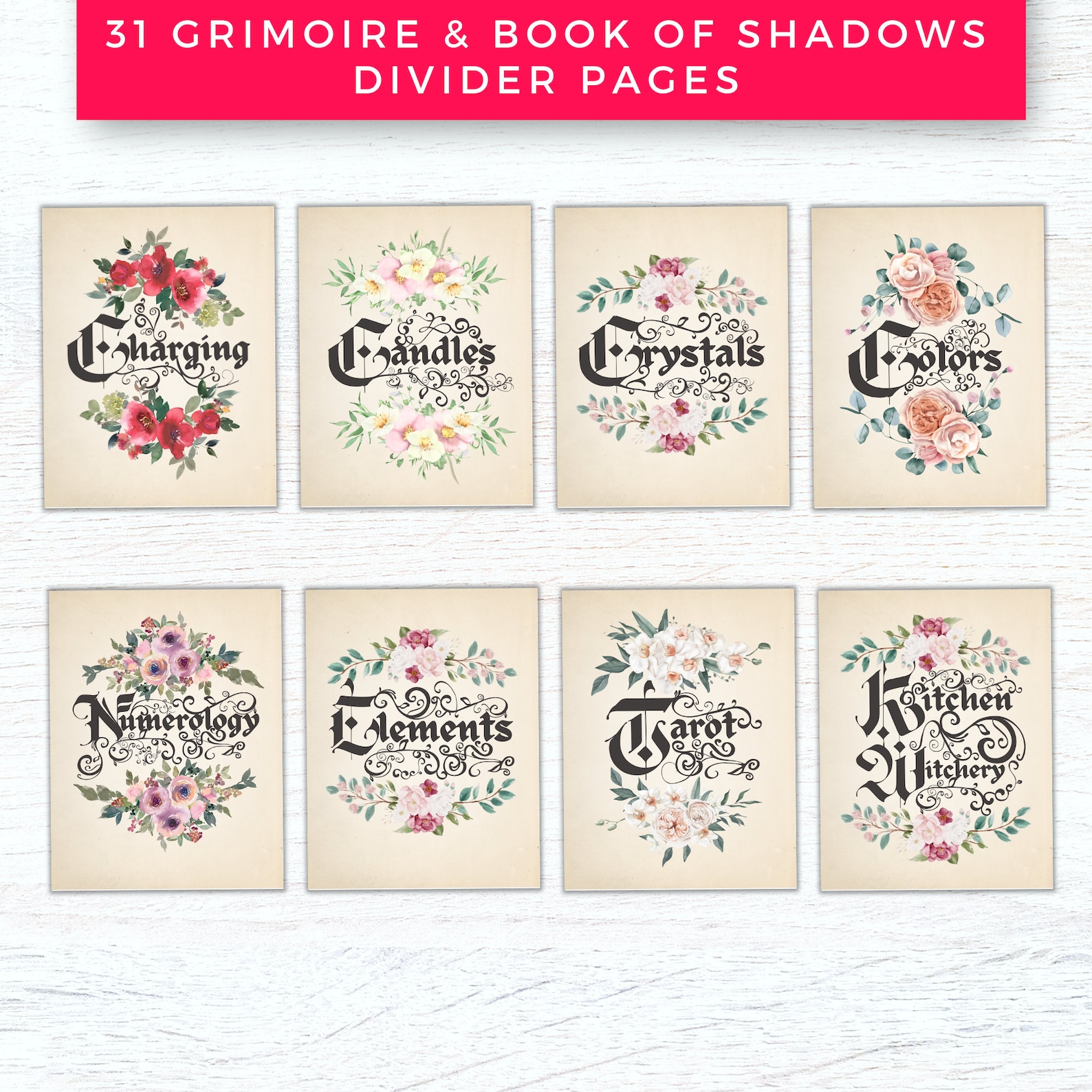 Witchy Planner Dividers, Book of Shadows Title Pages, Printable Digital ...