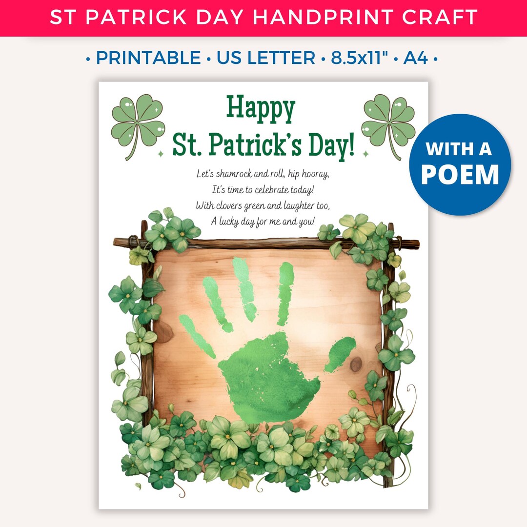 St Patricks Day Handprint Craft, Printable St Patrick Handprint Art for ...