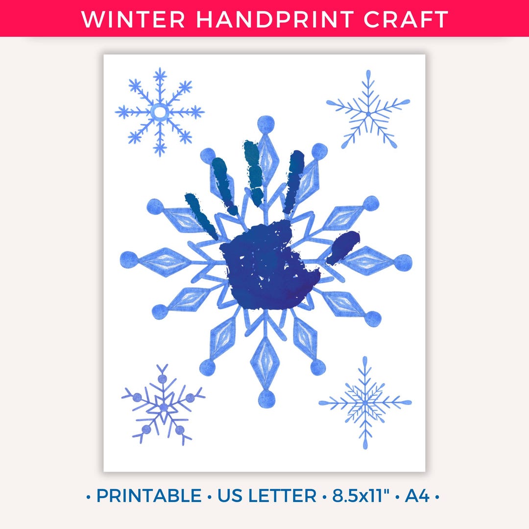 Snowflake Winter Handprint Craft, Winter Handprint Art Printable for ...