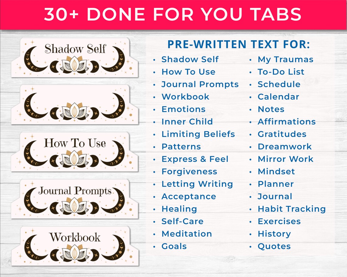 Shadow Work Journal Tabs Binder DIY Sticky Tabs Junk - Etsy