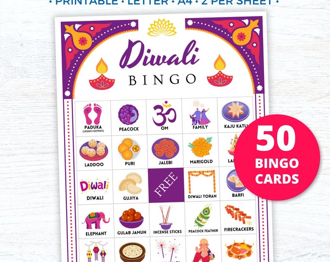 Diwali Bingo Cards Printable, Diwali Party Games for Kids Adults, Fun ...