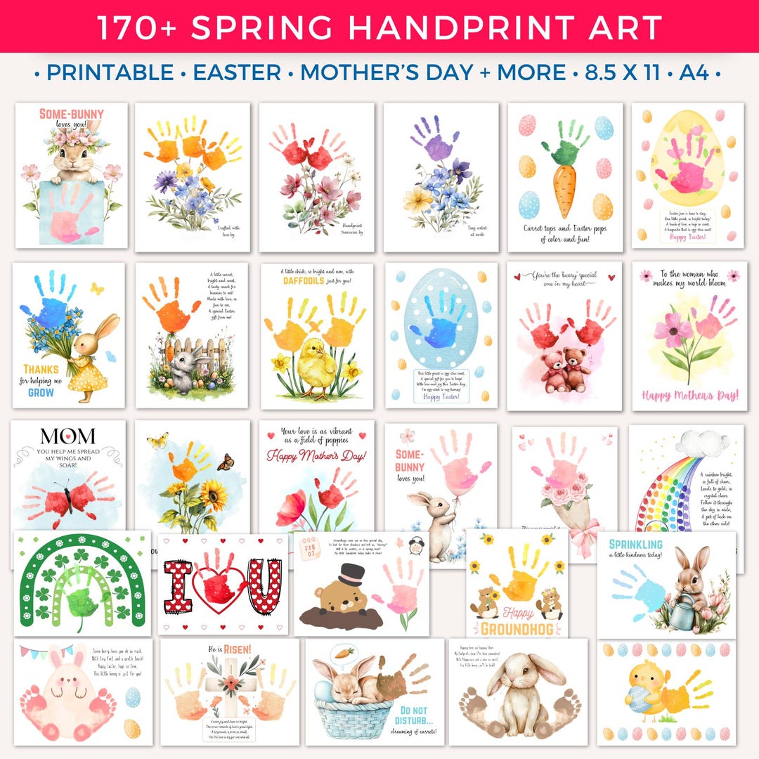 Spring Handprint Art Bundle, Flower Handprint Bouquet Printables ...