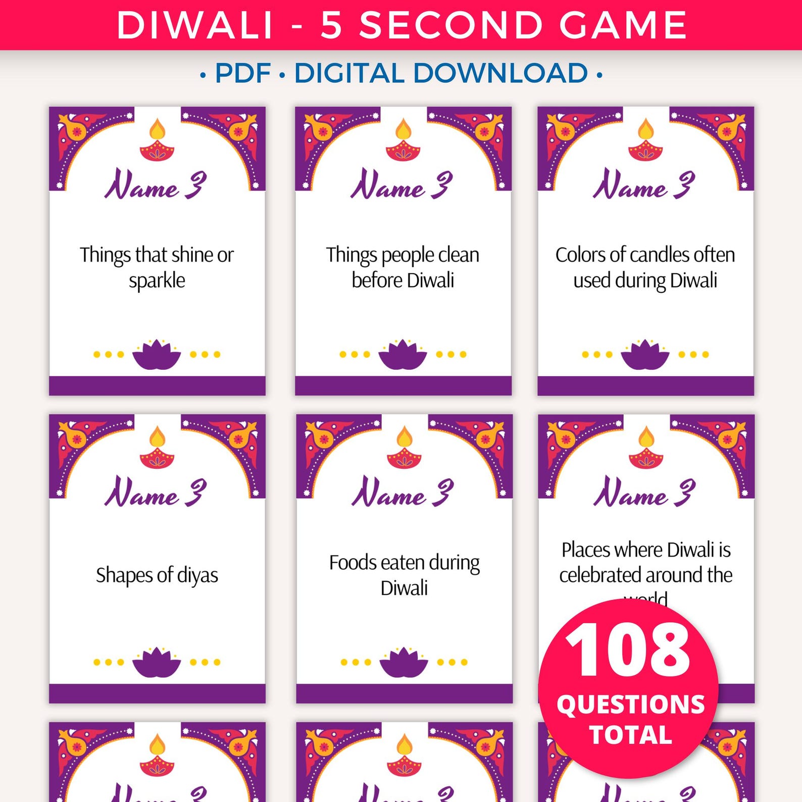 Diwali Trivia Game Printable, Diwali Party Games for Kids Adults, Fun ...