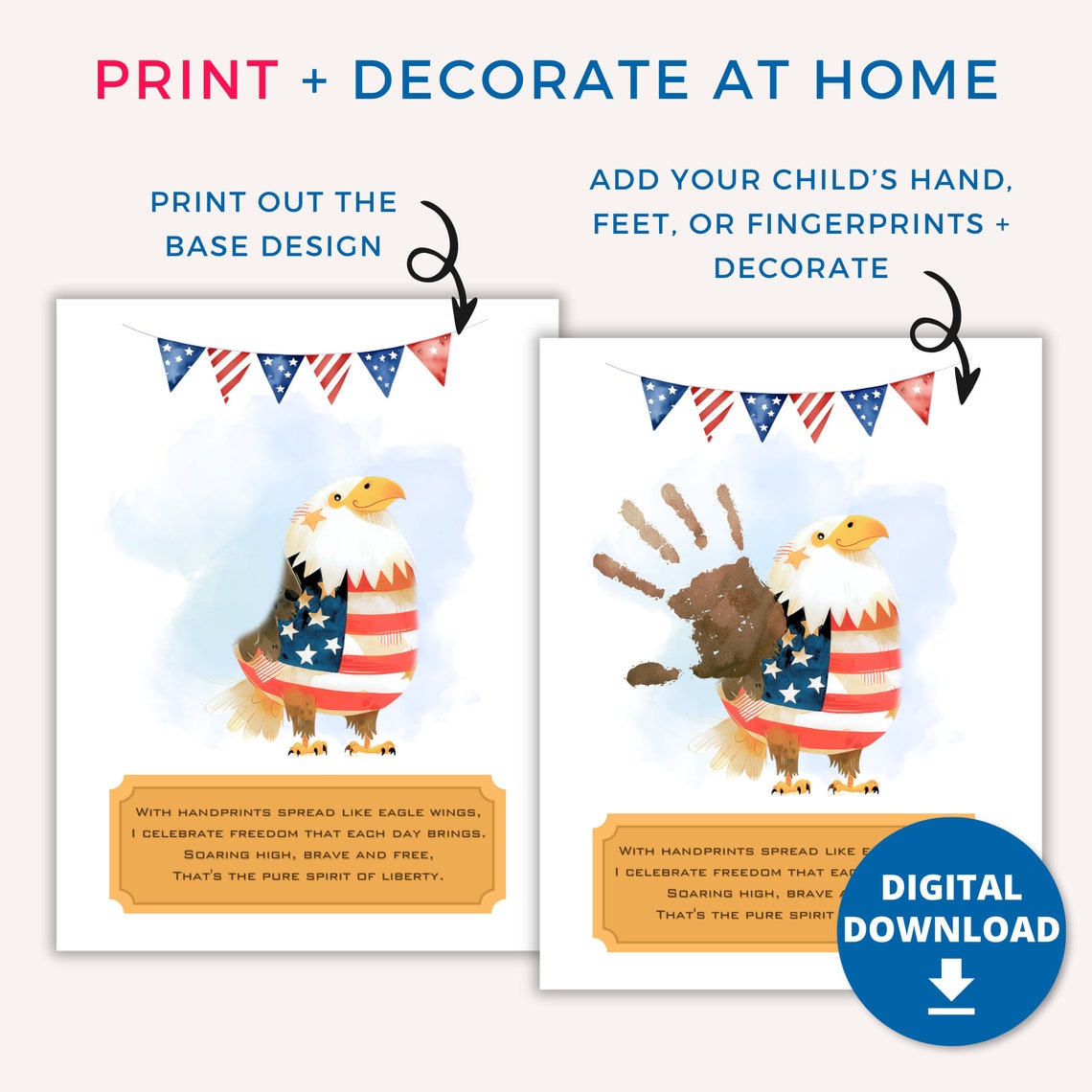 Labor Day Handprint Printable Craft, Labor Day Handprint Art, Patriotic ...