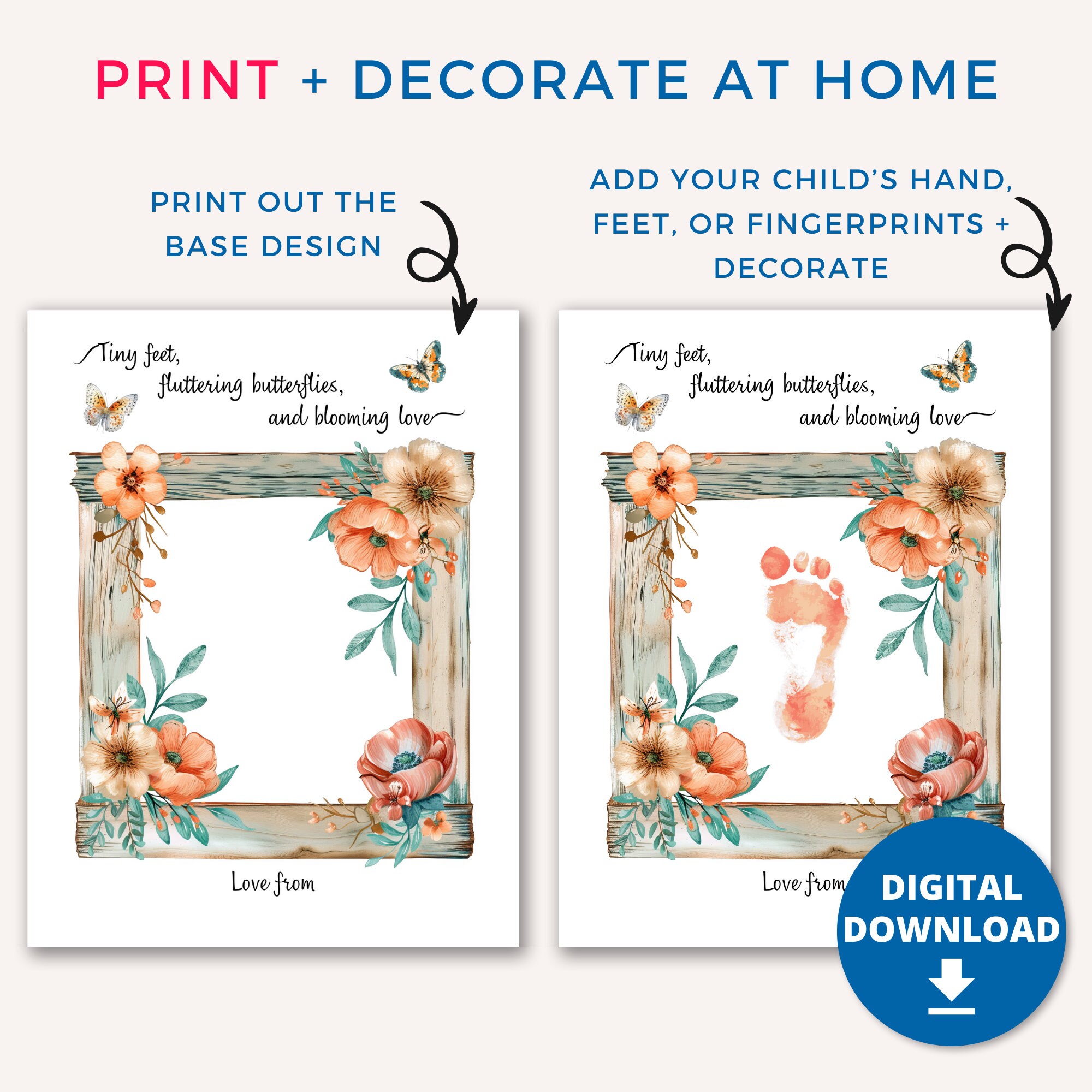 Printable Spring Footprint Art, DIY Handprint Craft Gift for Mom ...