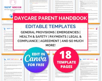 Daycare Parent Handbook, Editable Childcare Policy and Procedure ...