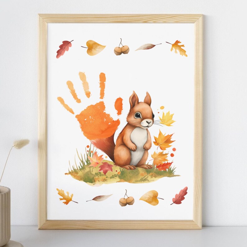Squirrel Fall Handprint Art, Fall Handprint Craft Printable for Toddler ...