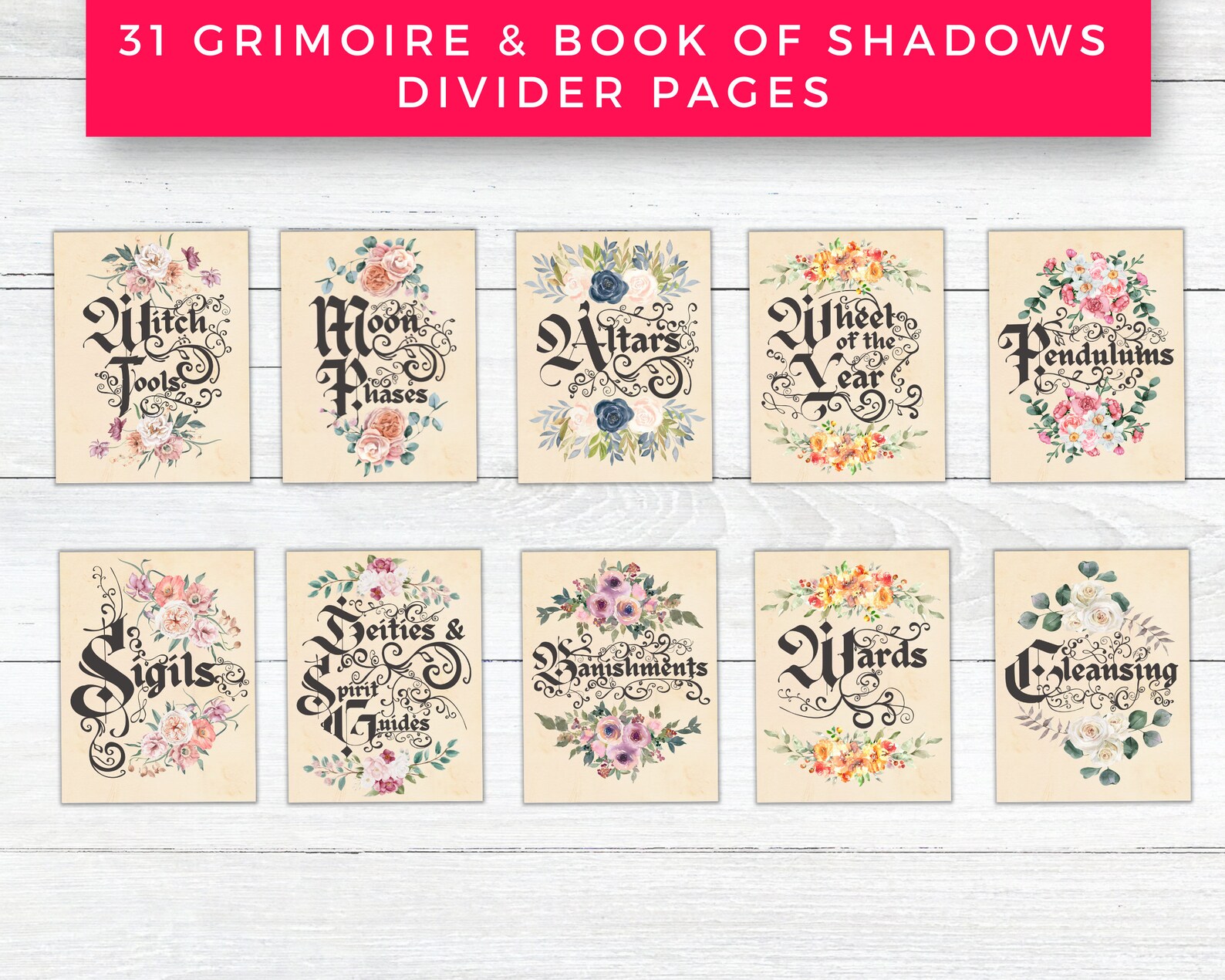 Witch Planner Dividers for Book of Shadows Grimoire Pages - Etsy