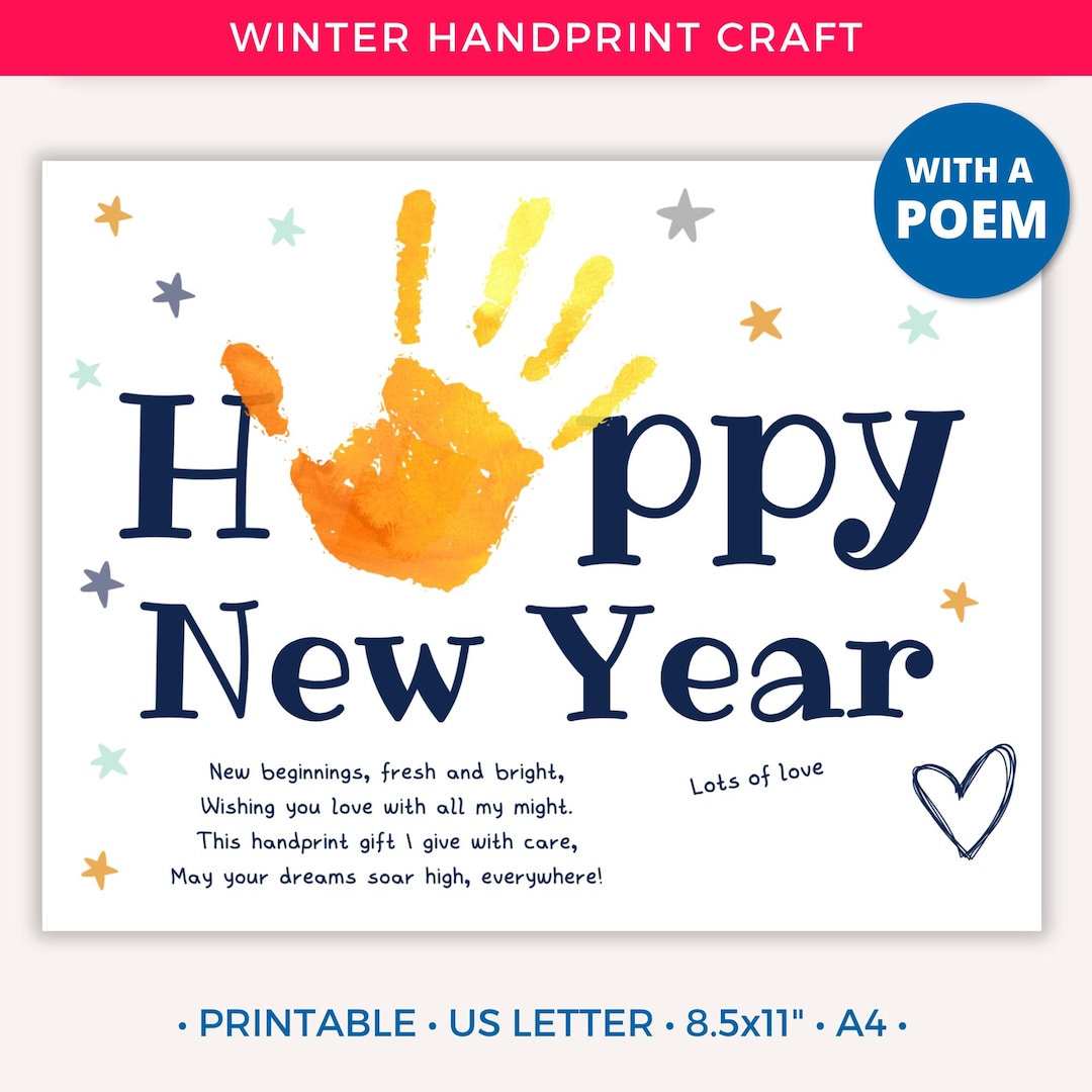 Happy New Year Handprint Craft, New Year Handprint Art Printable for ...