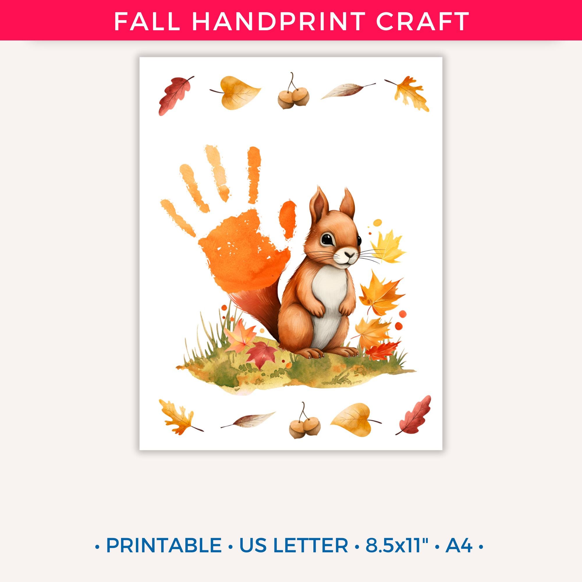 Squirrel Fall Handprint Art, Fall Handprint Craft Printable for Toddler ...