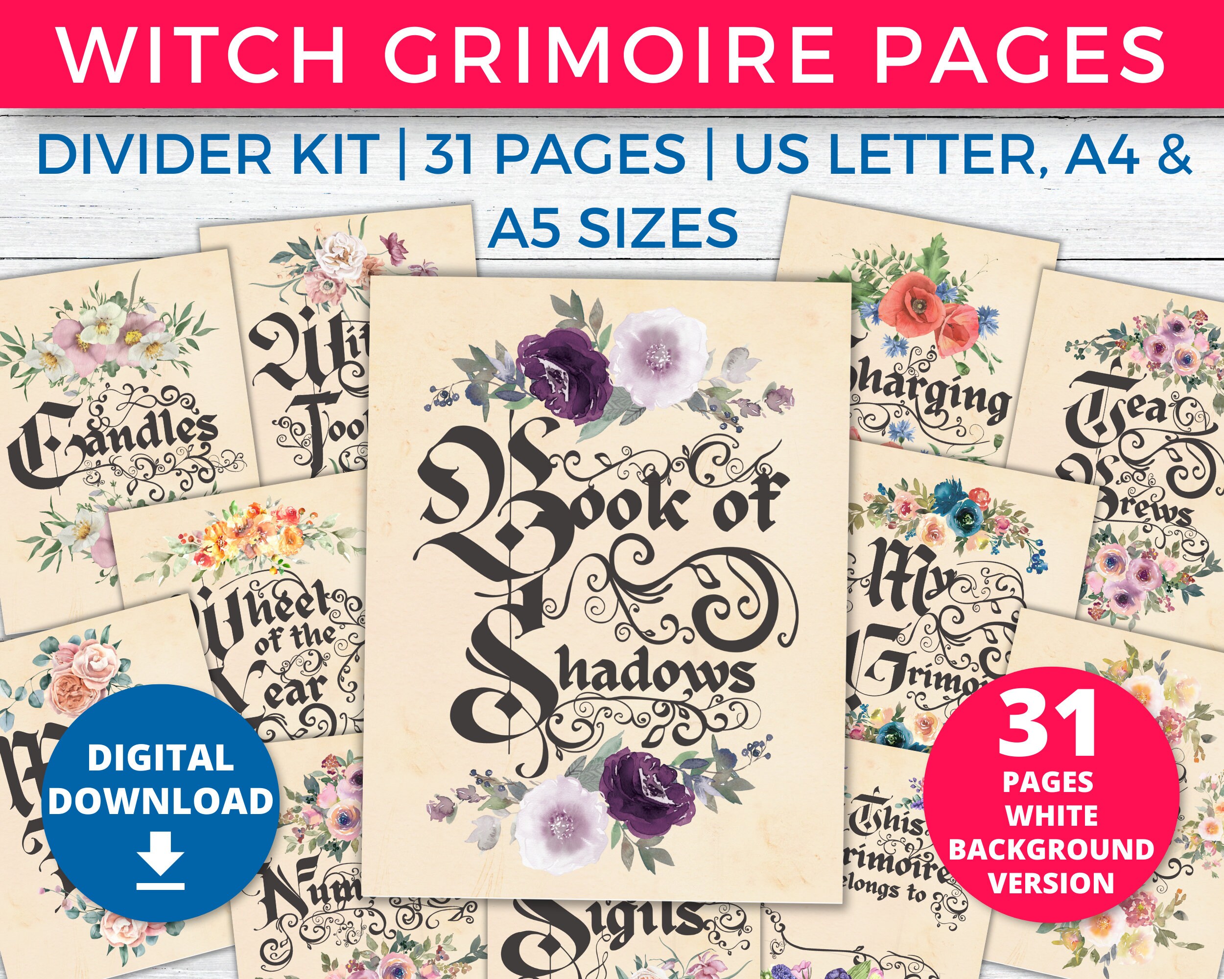 Witch Planner Dividers for Book of Shadows Grimoire Pages - Etsy