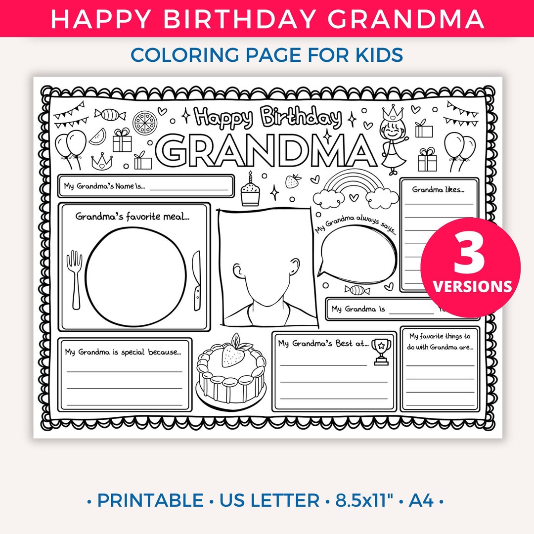 Happy Birthday Grandma Coloring Page, All About My Grandma Printable ...
