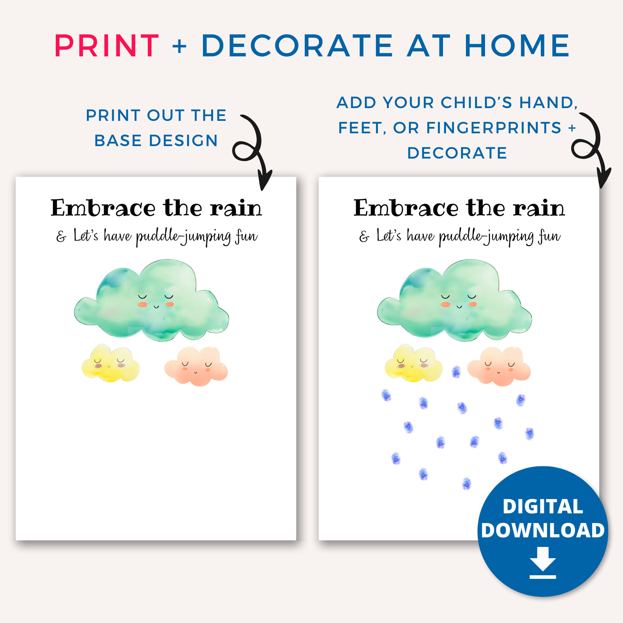 Printable Spring Fingerprint Art, Handprint Craft Gift for Mom Grandma ...