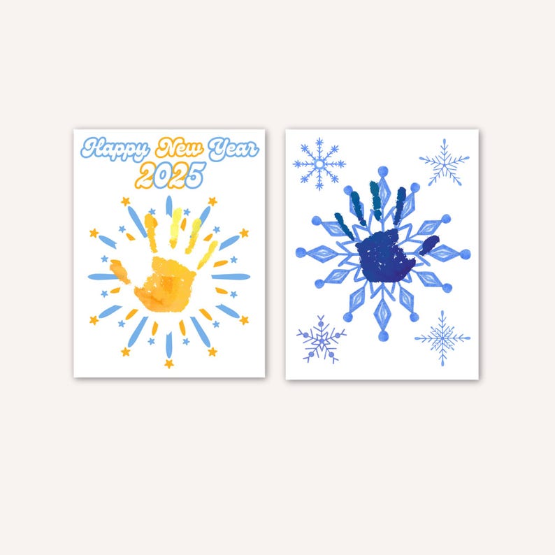 Happy New Year Handprint Craft Bundle, New Year Handprint Art Printable ...