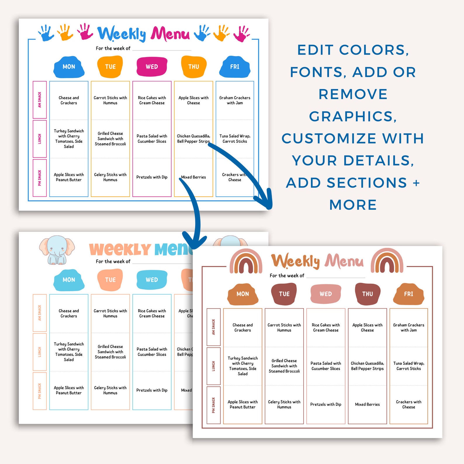 Editable Daycare Weekly Menu Template, Daycare Daily Schedule for Menu ...