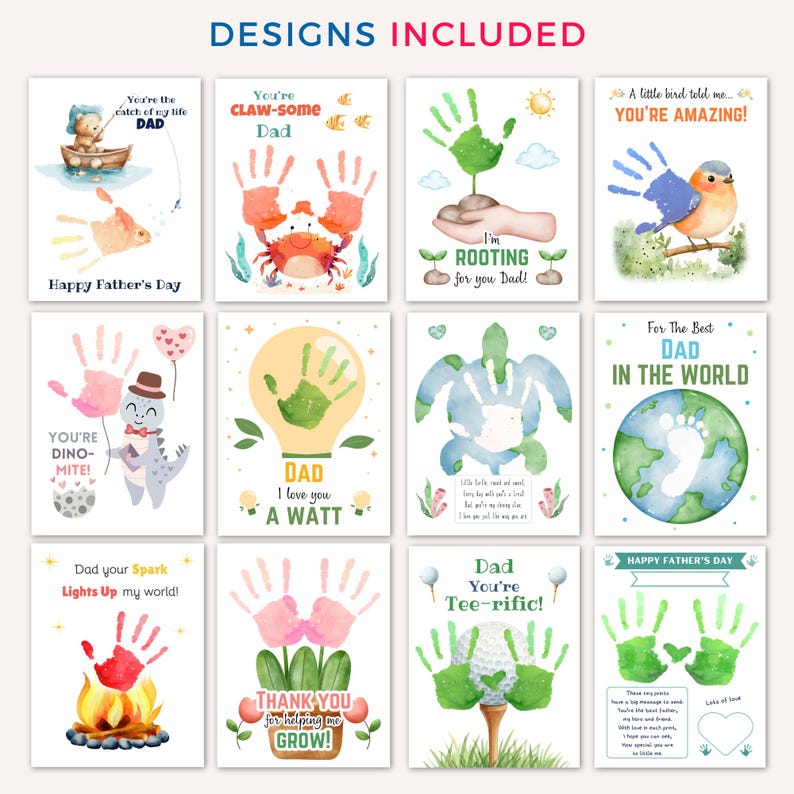 Printable Fathers Day Handprint Art Bundle, Footprint Craft Gift for ...
