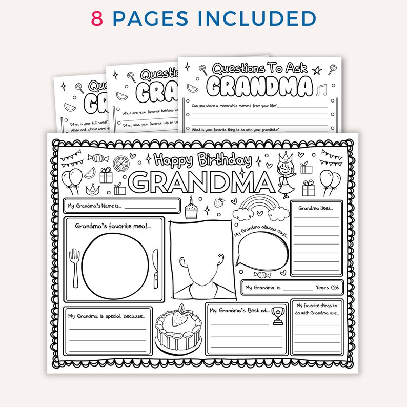 All About My Grandma Coloring Page, Grandma Printable Grandparents Day ...
