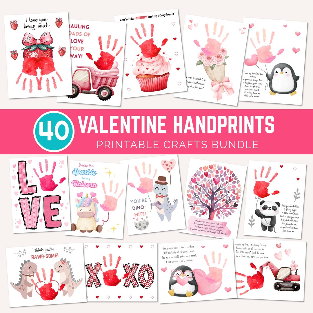 Valentine's Day Handprint Art Craft Bundle, Valentine Keepsake for Kids ...