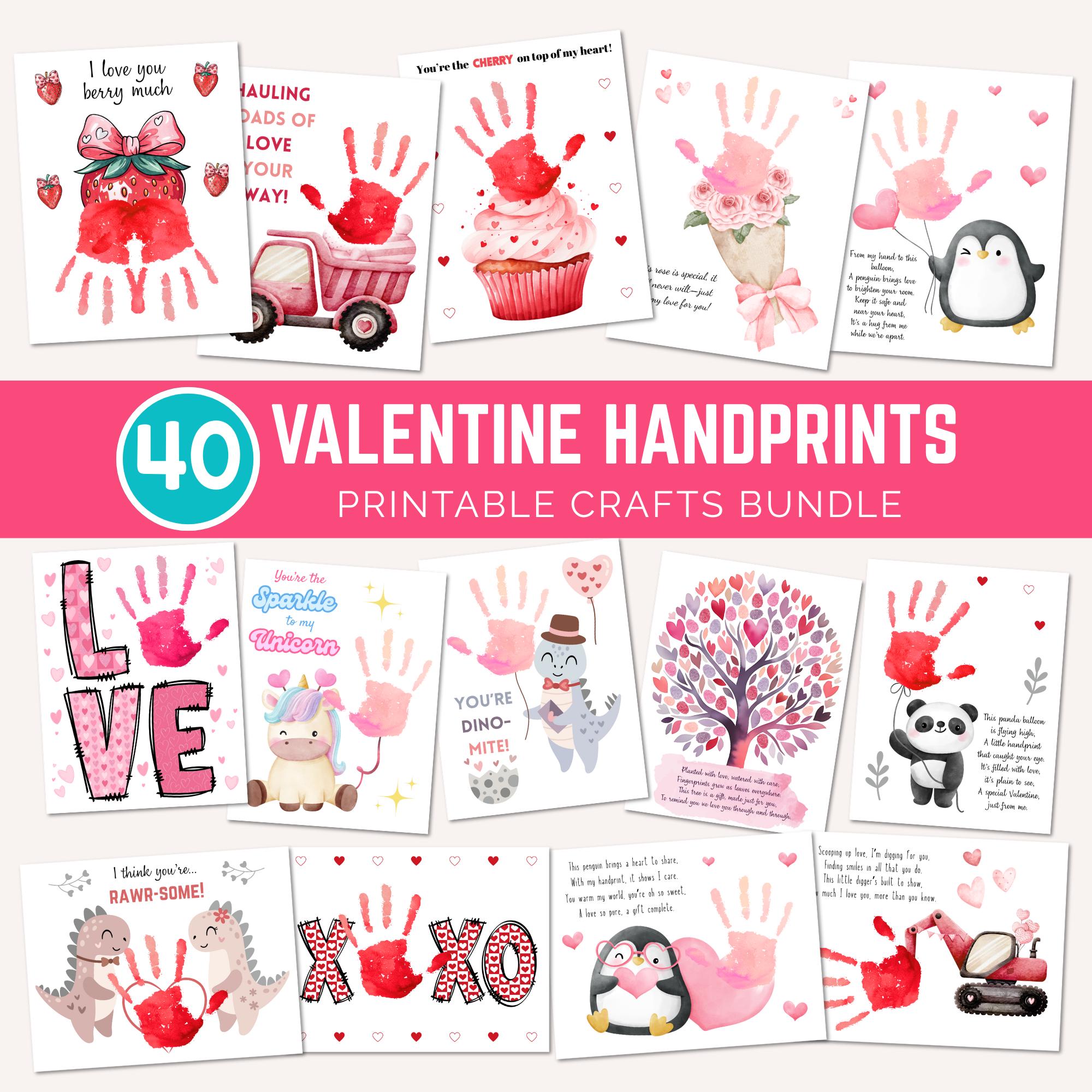 Valentine's Day Handprint Art Craft Bundle, Valentine Keepsake for Kids ...
