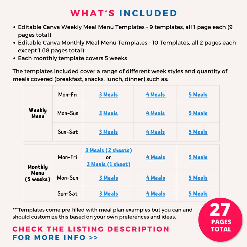 Editable Daycare Weekly Menu + Daycare Monthly Menu Template, Daycare ...