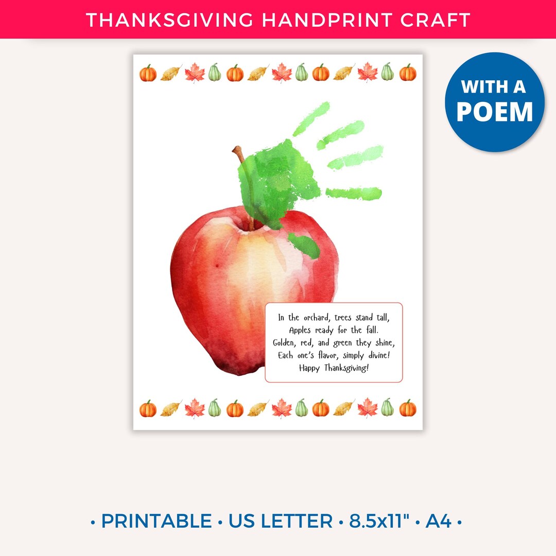 Thanksgiving Handprint Craft, Thanksgiving Handprint Art Printable for ...