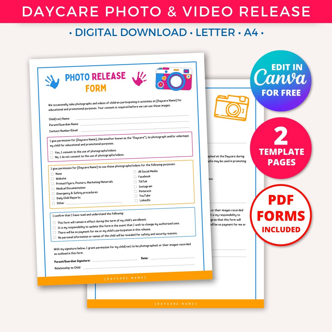 Daycare Photo Release Form, Home Daycare Forms, Childcare Forms ...
