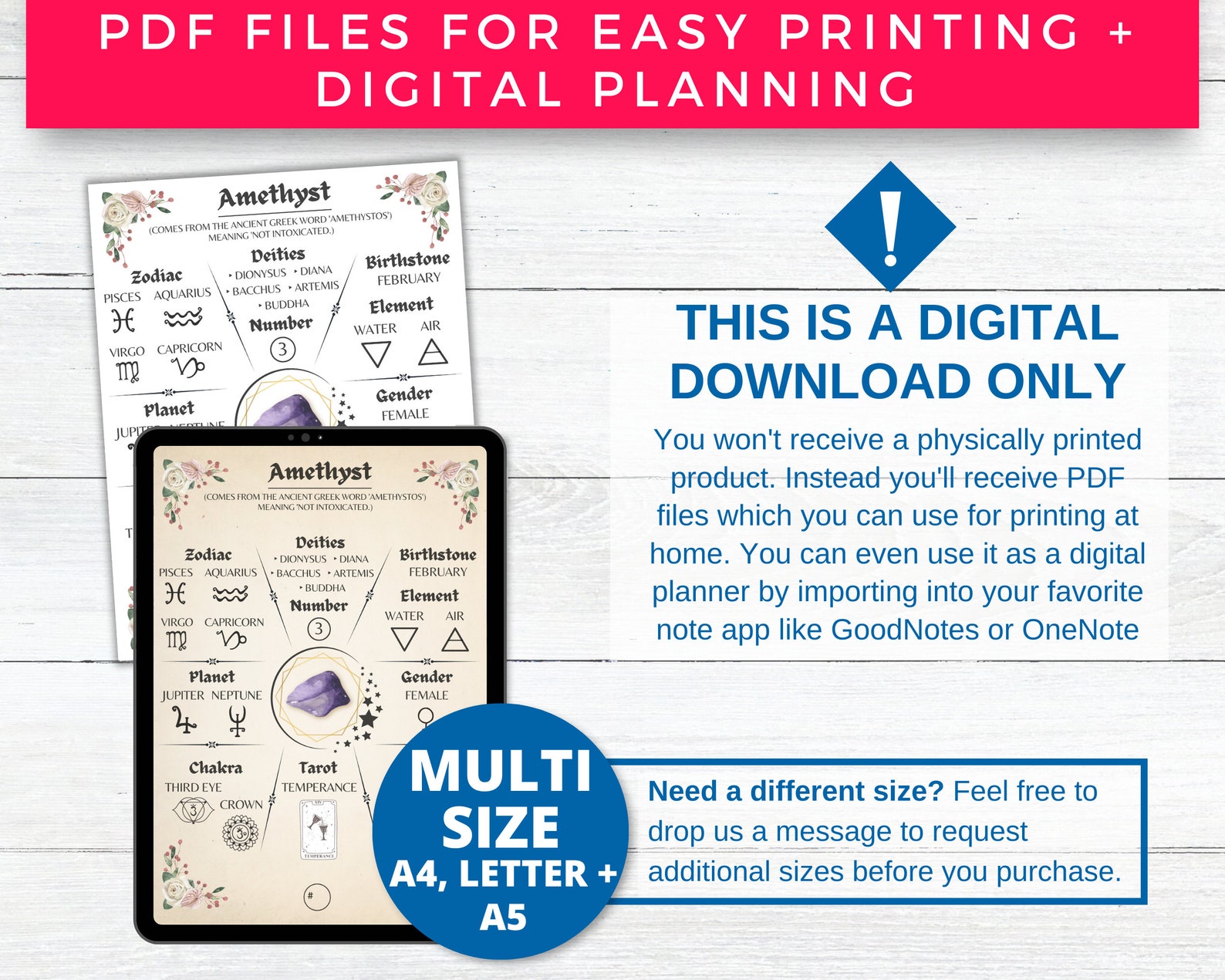 Amethyst Printable Healing Crystal Properties & Meanings - Etsy