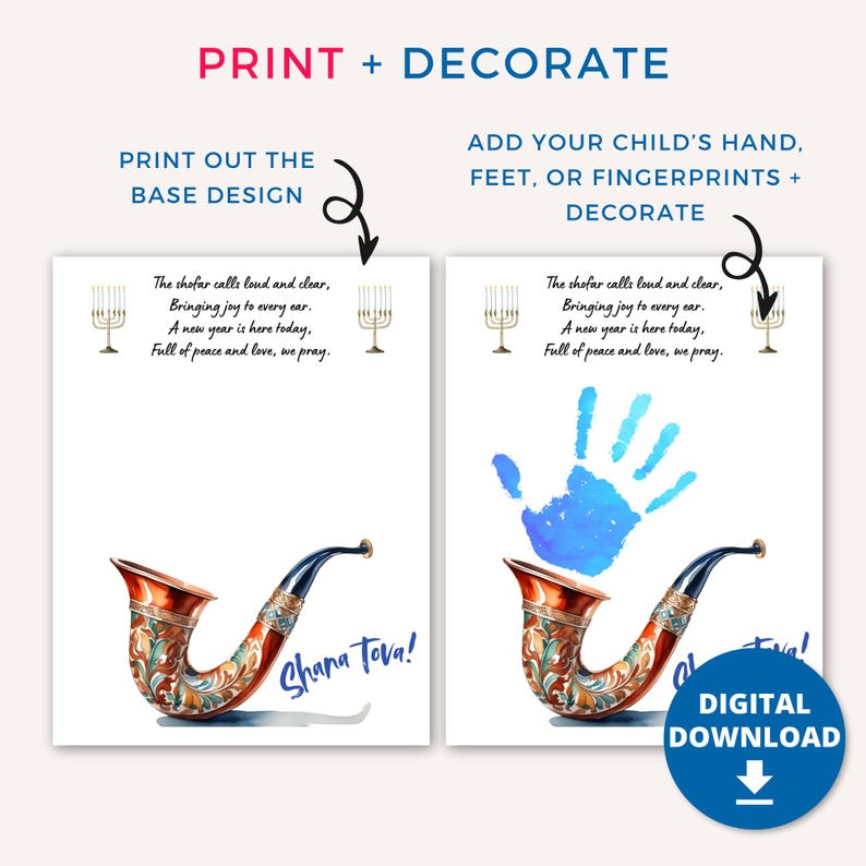Rosh Hashanah Handprint Craft, Shofar Rosh Hashanah Printable Jewish ...