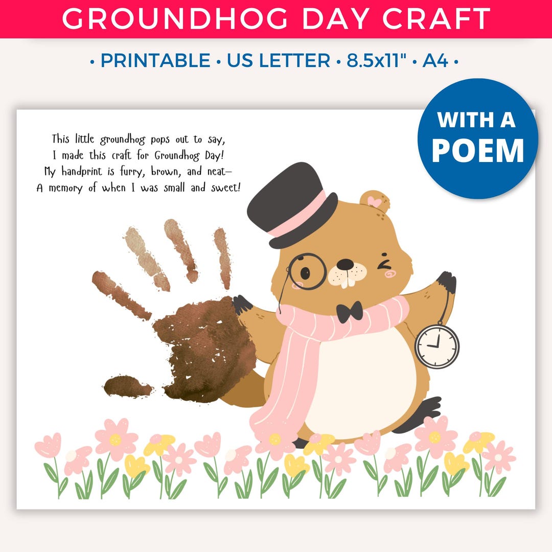 Groundhog Day Handprint Printable Art, Winter Handprint Craft Activity ...