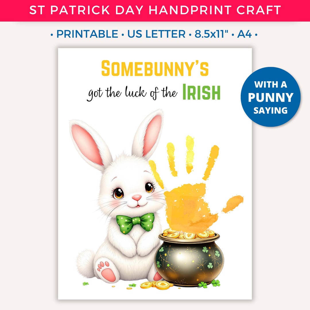 St Patricks Day Handprint Craft Rabbit, DIY Printable Art for Kids ...