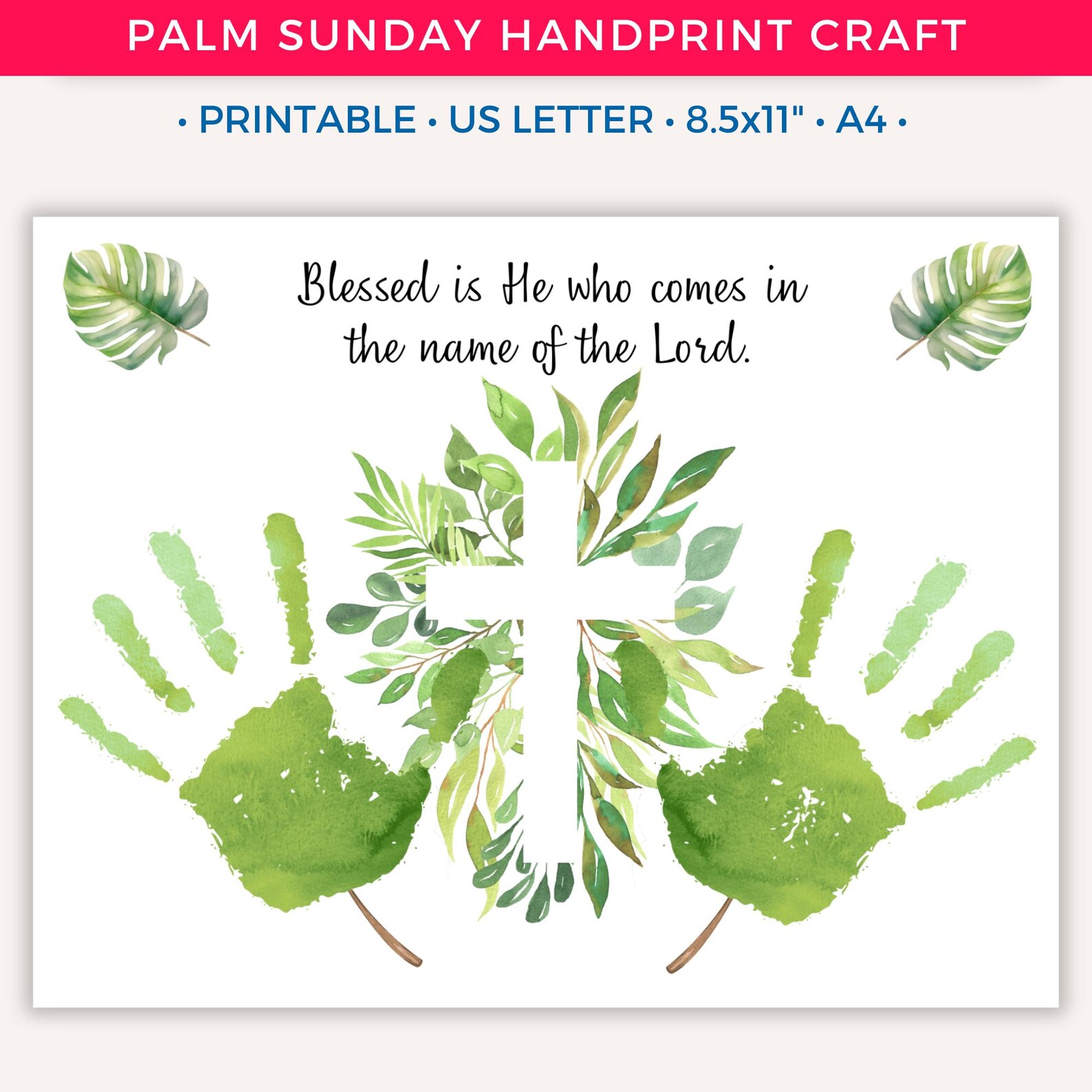 Palm Sunday Handprint Art Craft, Printable Palm Sunday Craft for Kids ...