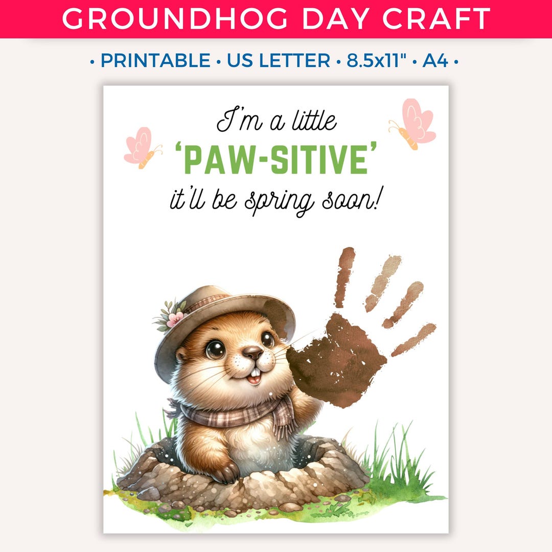 Groundhog Day Handprint Printable Craft, Groundhog Day Craft Activity ...