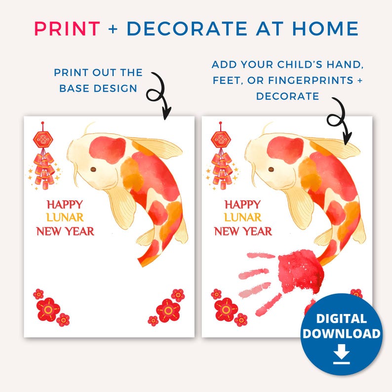 Chinese New Year Handprint Printable Craft, Lunar New Year Handprint ...