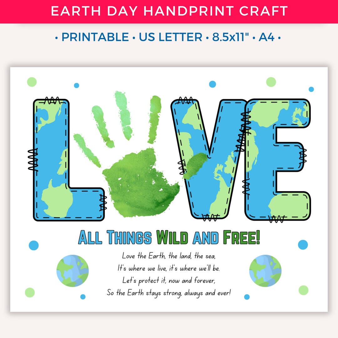 Earth Day Handprint Craft Art for Kids Toddler, Printable DIY Earth Day ...