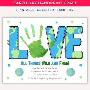 Earth Day Handprint Craft Art for Kids Toddler, Printable DIY Earth Day ...