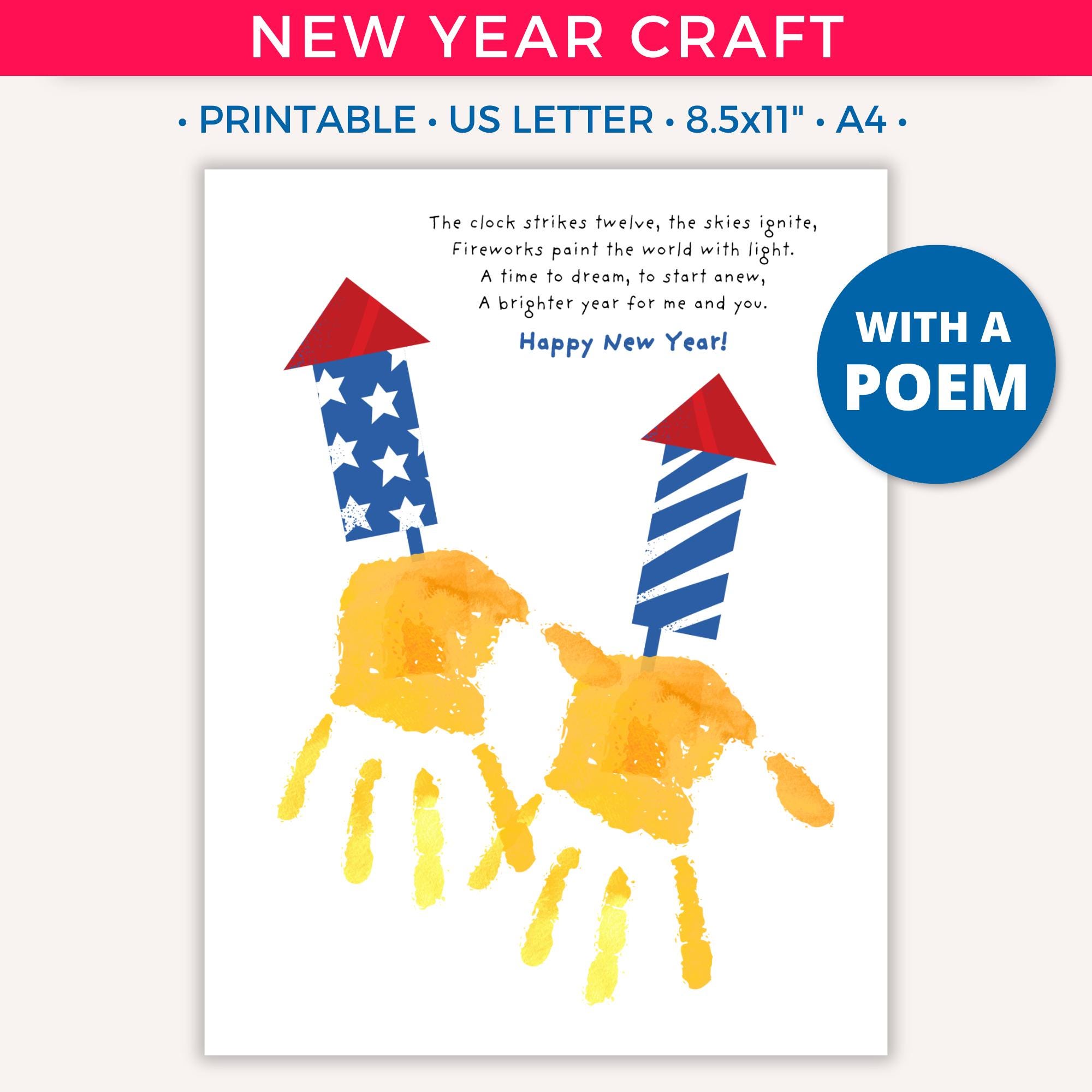 Happy New Year Handprint Craft, New Year Handprint Art Printable for ...