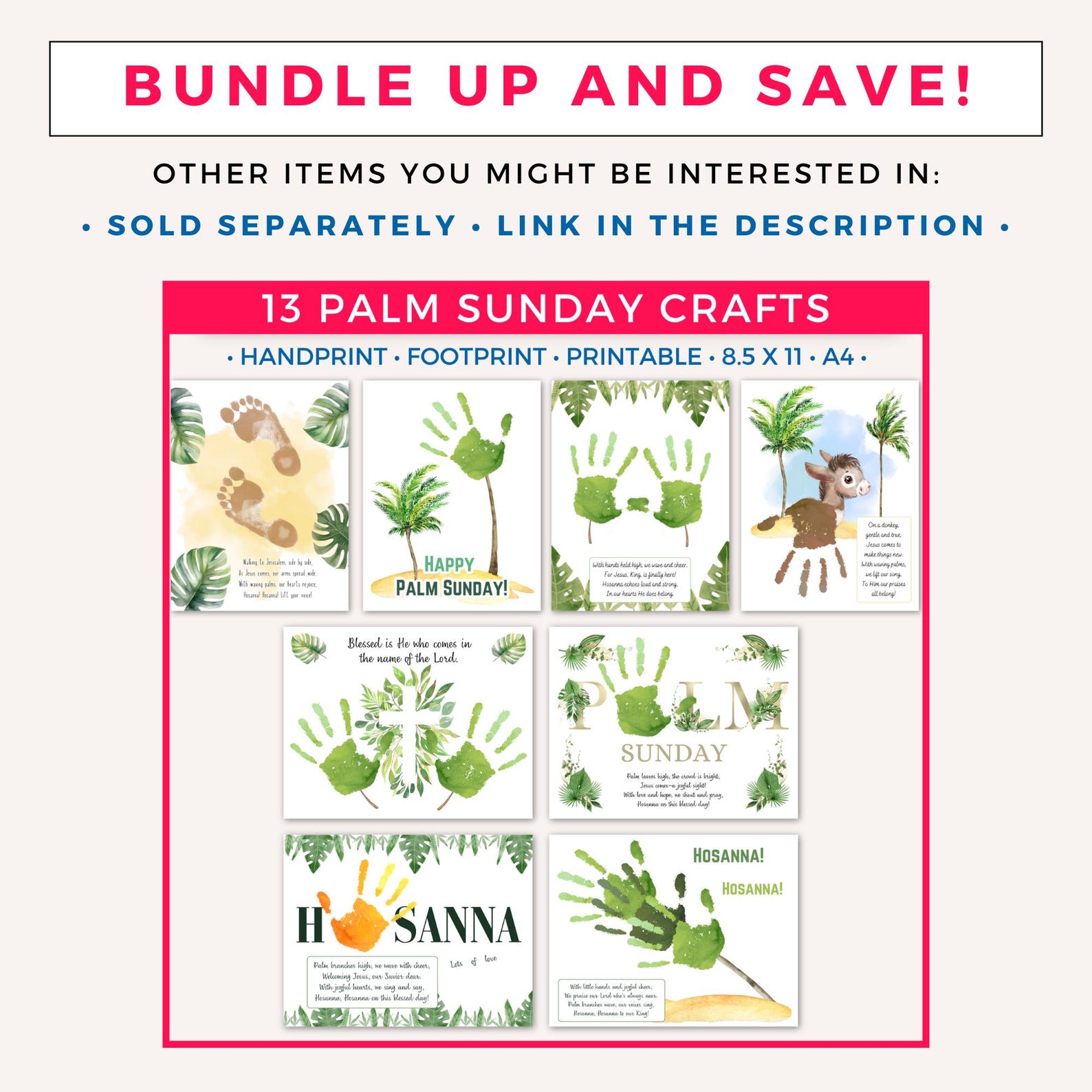 Palm Sunday Handprint Art Craft, Printable Kids Activity, Easter Bible ...